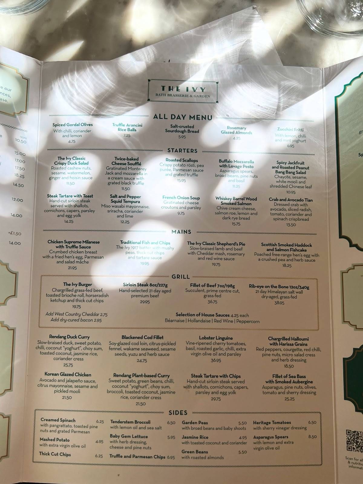 Menu at The Ivy Bath Brasserie & Garden restaurant, Bath