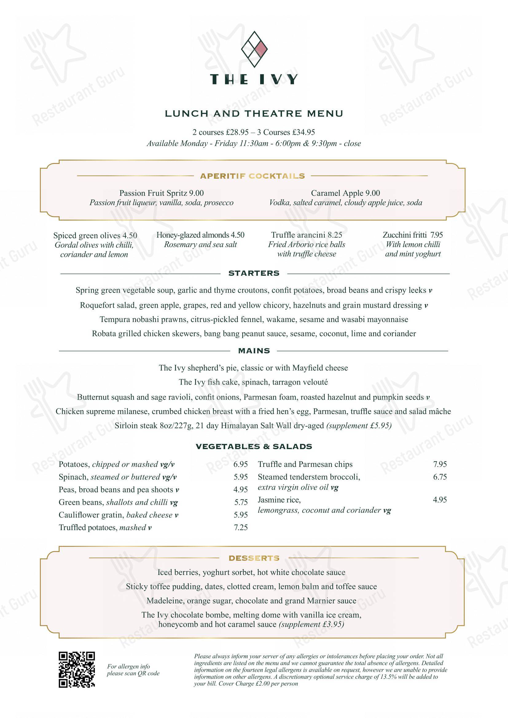 Menu at The Ivy Bath Brasserie & Garden restaurant, Bath