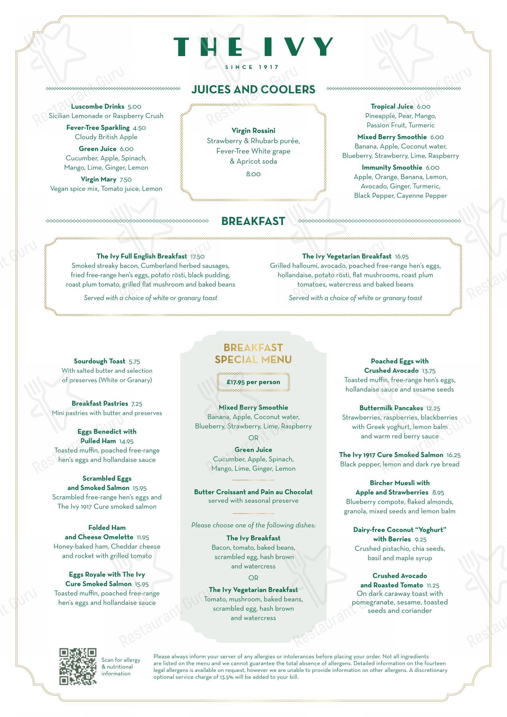Menu at The Ivy Belfast Brasserie restaurant, Belfast