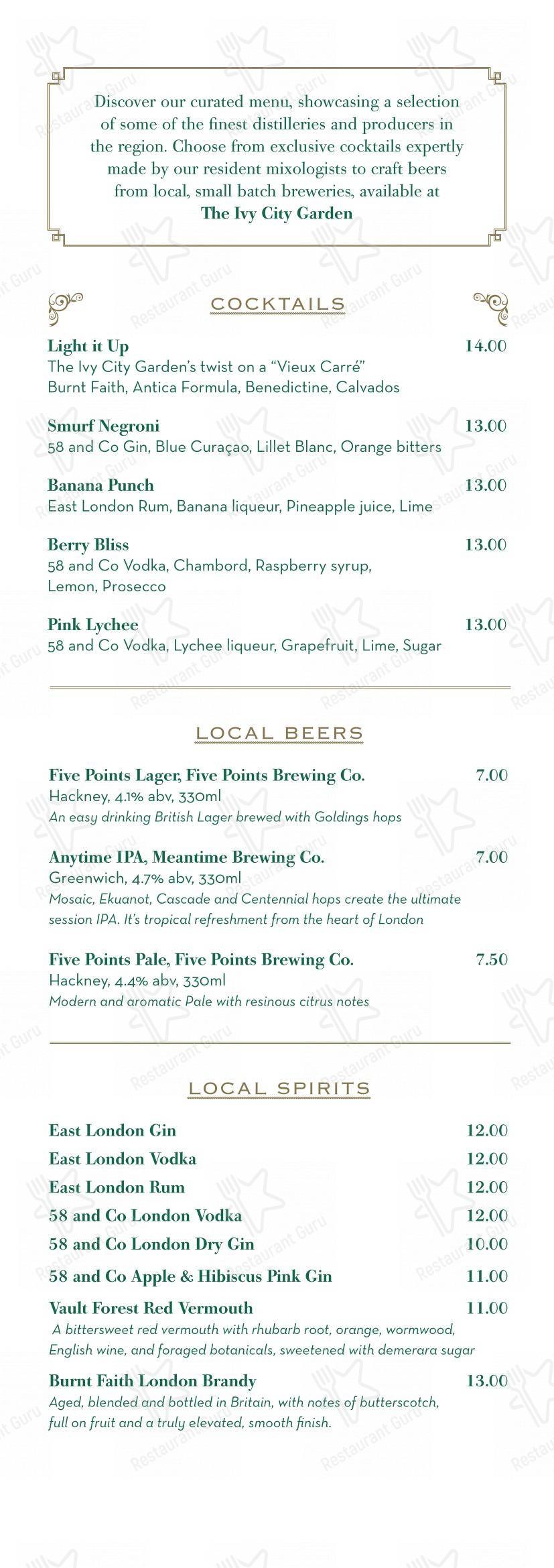 Menu at The Ivy Belfast Brasserie restaurant, Belfast