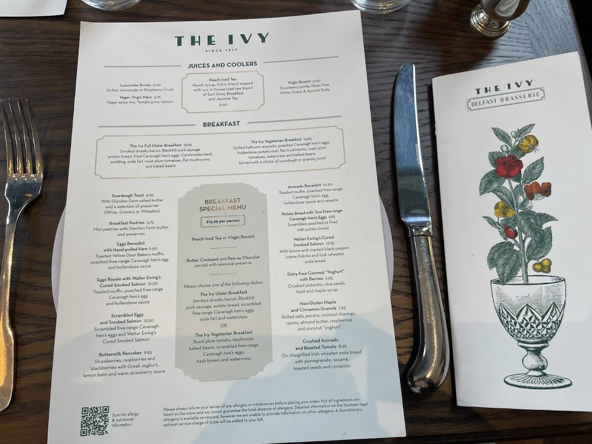 Menu at The Ivy Belfast Brasserie restaurant, Belfast