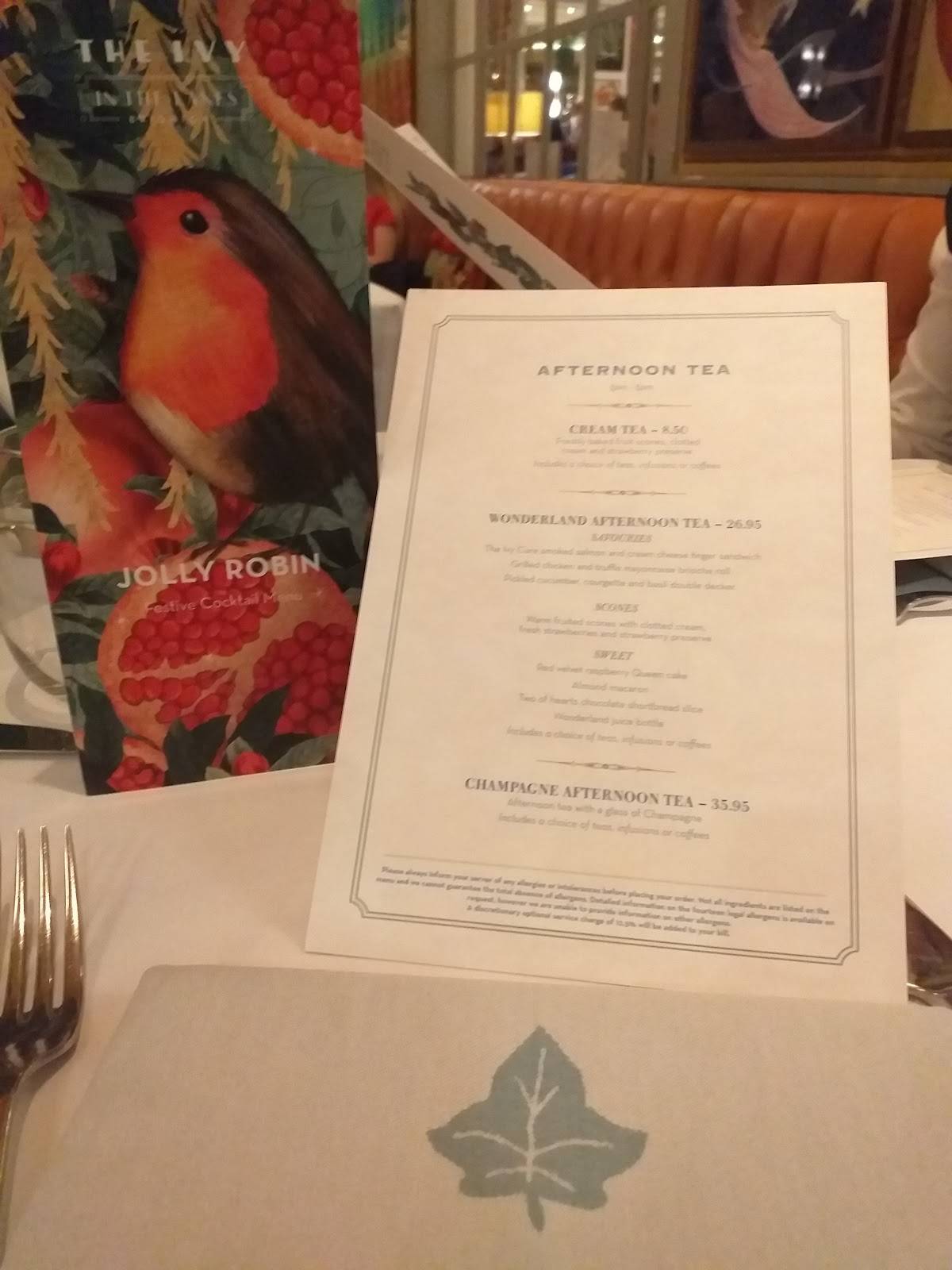 Menu at The Ivy In The Lanes restaurant, Brighton