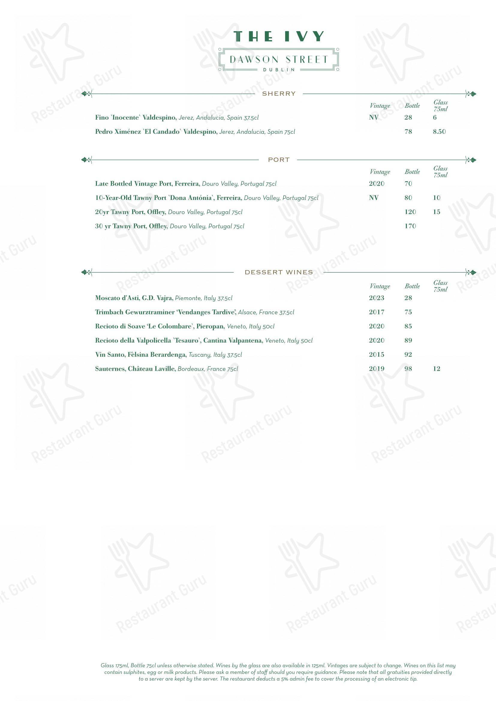Menu at The Ivy Richmond Brasserie restaurant, Richmond, 9-11 Hill St