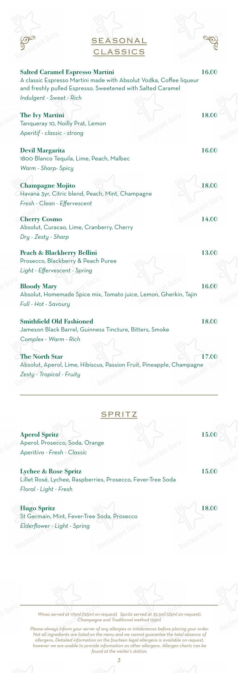Menu at The Ivy Richmond Brasserie restaurant, Richmond, 9-11 Hill St