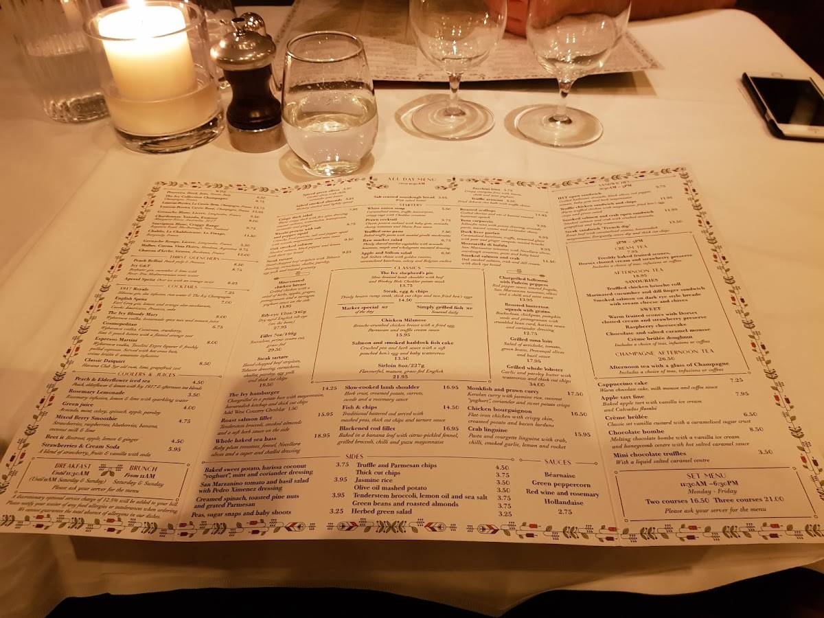 Menu at The Ivy St Helen's Square York restaurant, York, 2 St. Helen’s ...