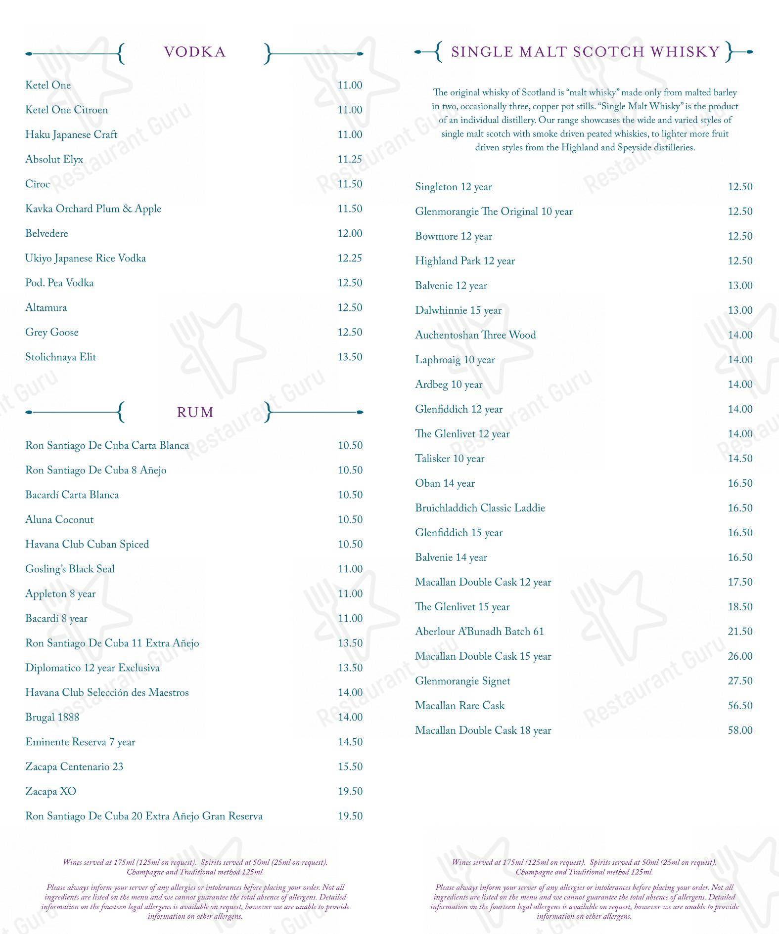 Menu at The Original Ivy, West End restaurant, London, 1-5 West St