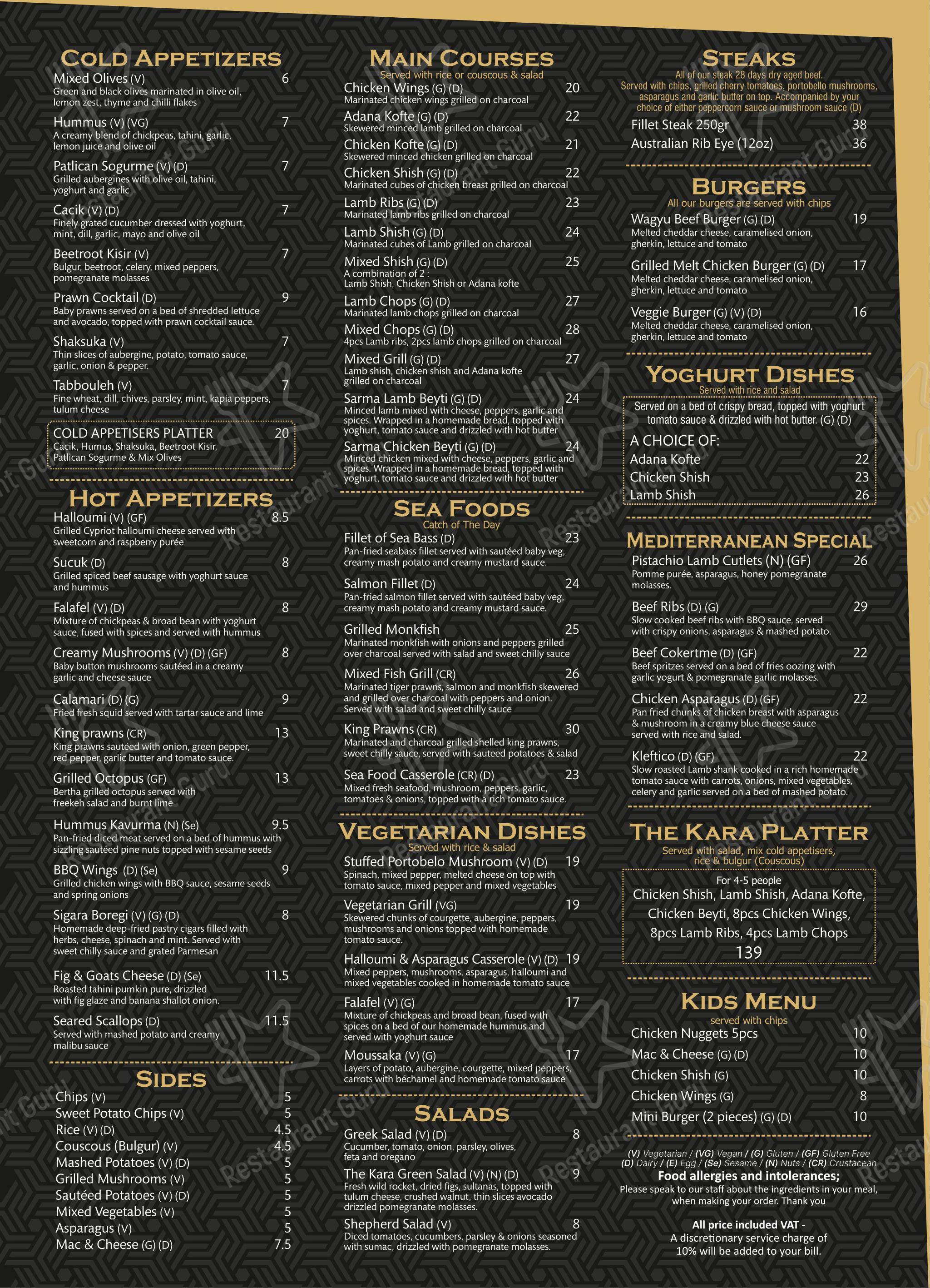 Menu at The Kara Fleet restaurant, Fleet