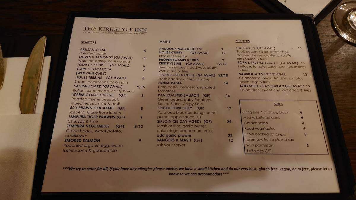 Menu at The Kirkstyle Inn pub & bar, Dunning