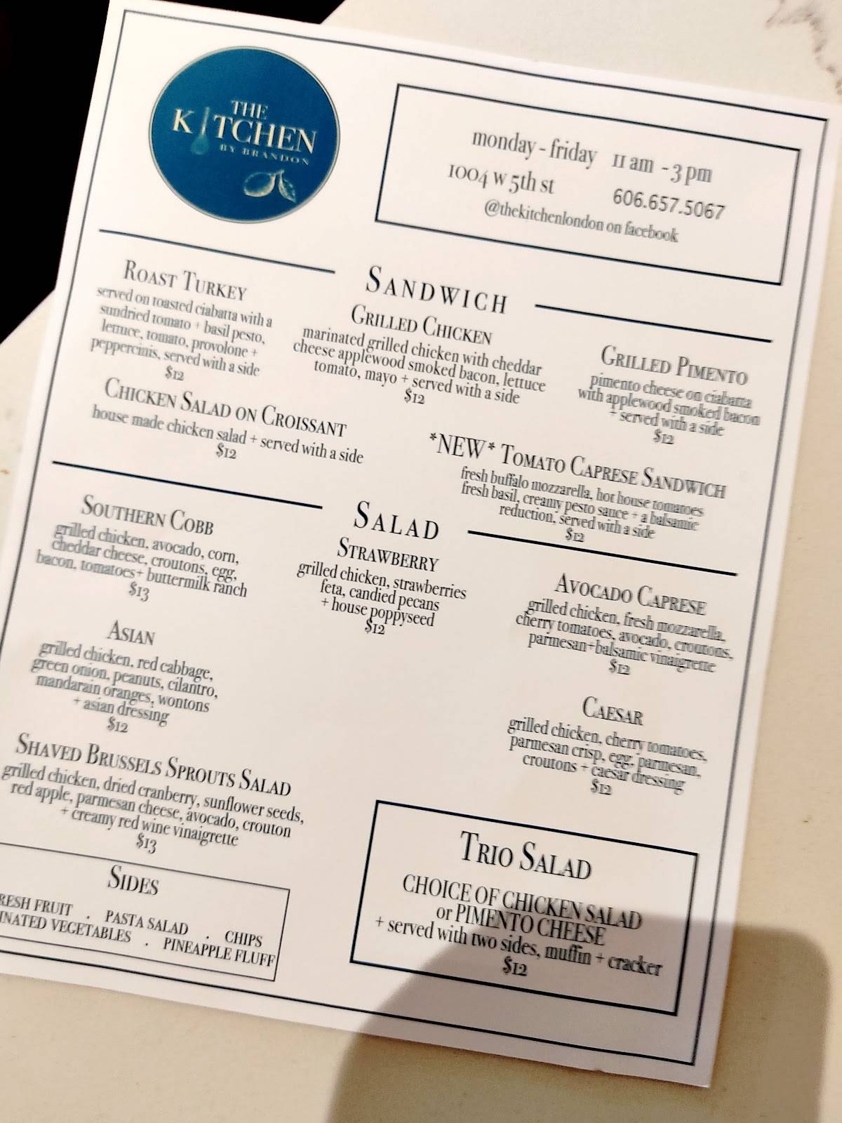 Menu at The Kitchen by Brandon restaurant, London