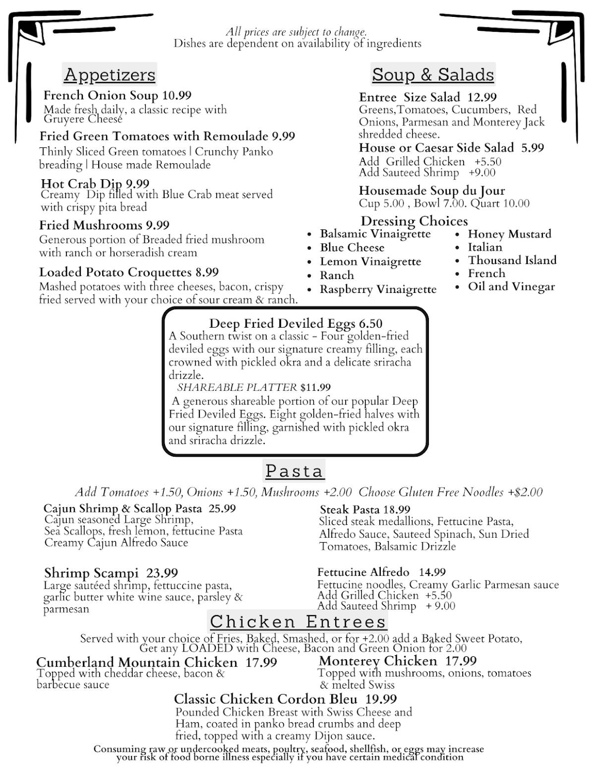 Menu at The Lantern Steakhouse & Pub, Crossville