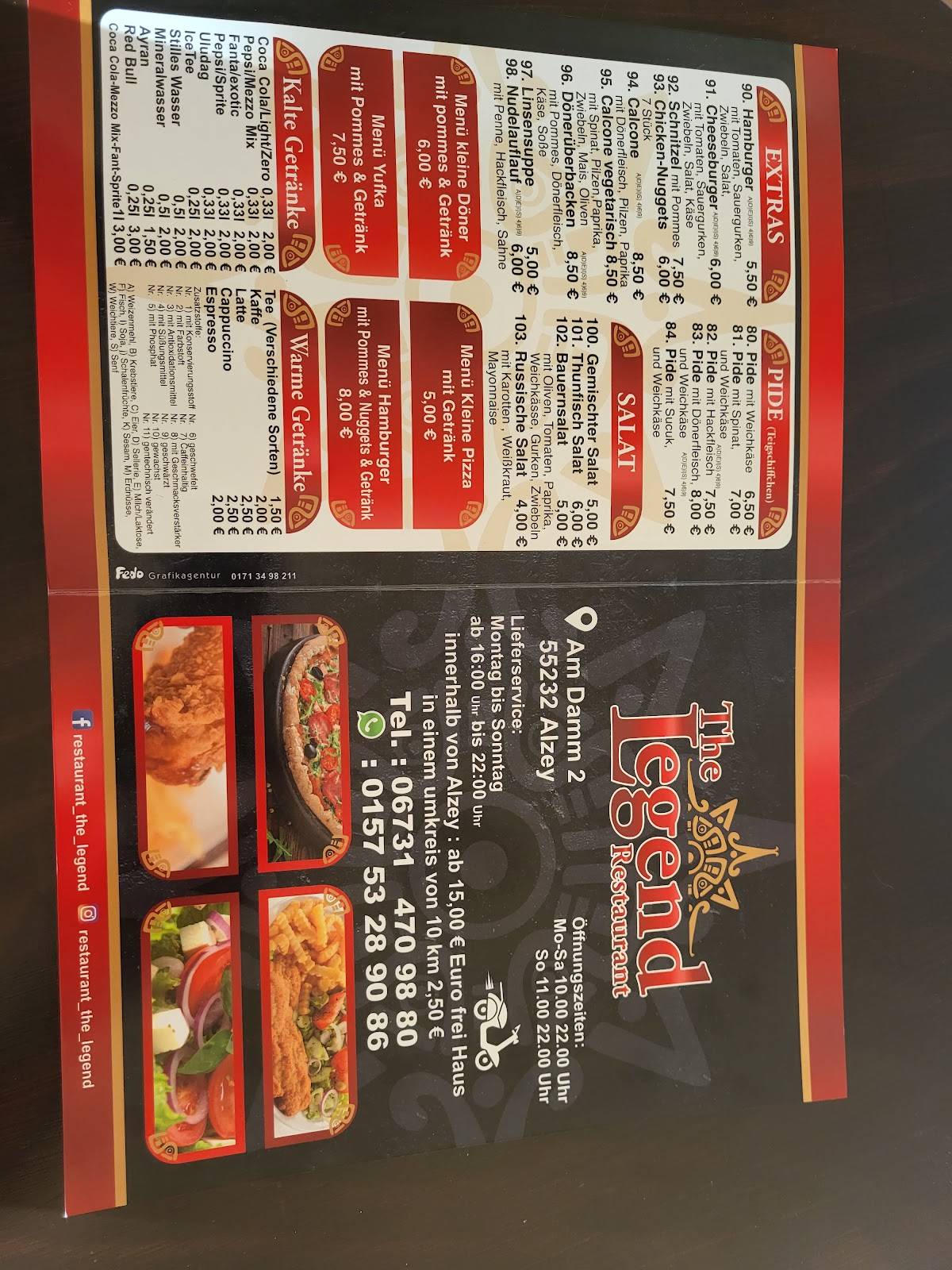 Speisekarte von The Legend Restaurant, Alzey