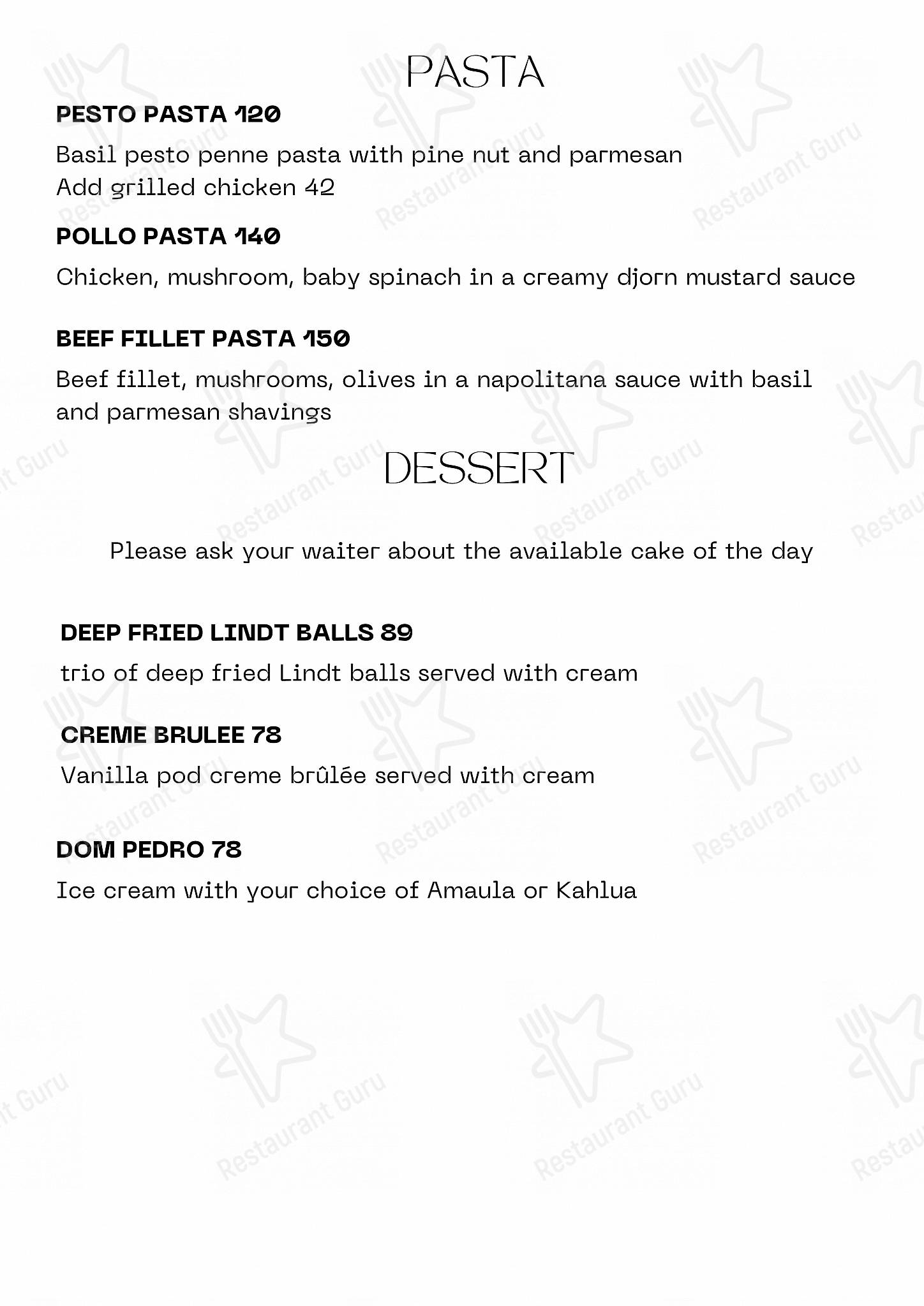Menu at The Lemon Tree Restaurant, South Africa, 22 1st Ave