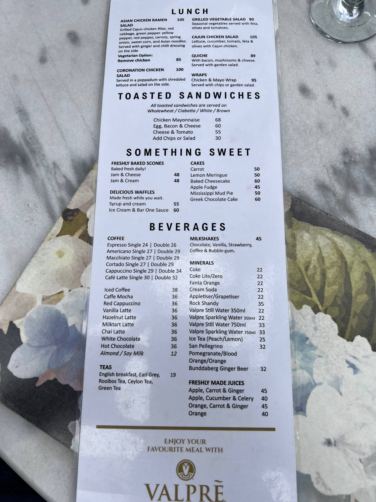 Menu at The Lemon Tree Restaurant, South Africa, 22 1st Ave