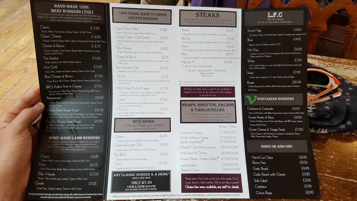 Menu at The Lilly Bar & Grill, Llandudno, 149 Mostyn St