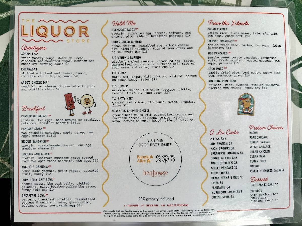 Menu at The Liquor Store Diner cafe, Memphis