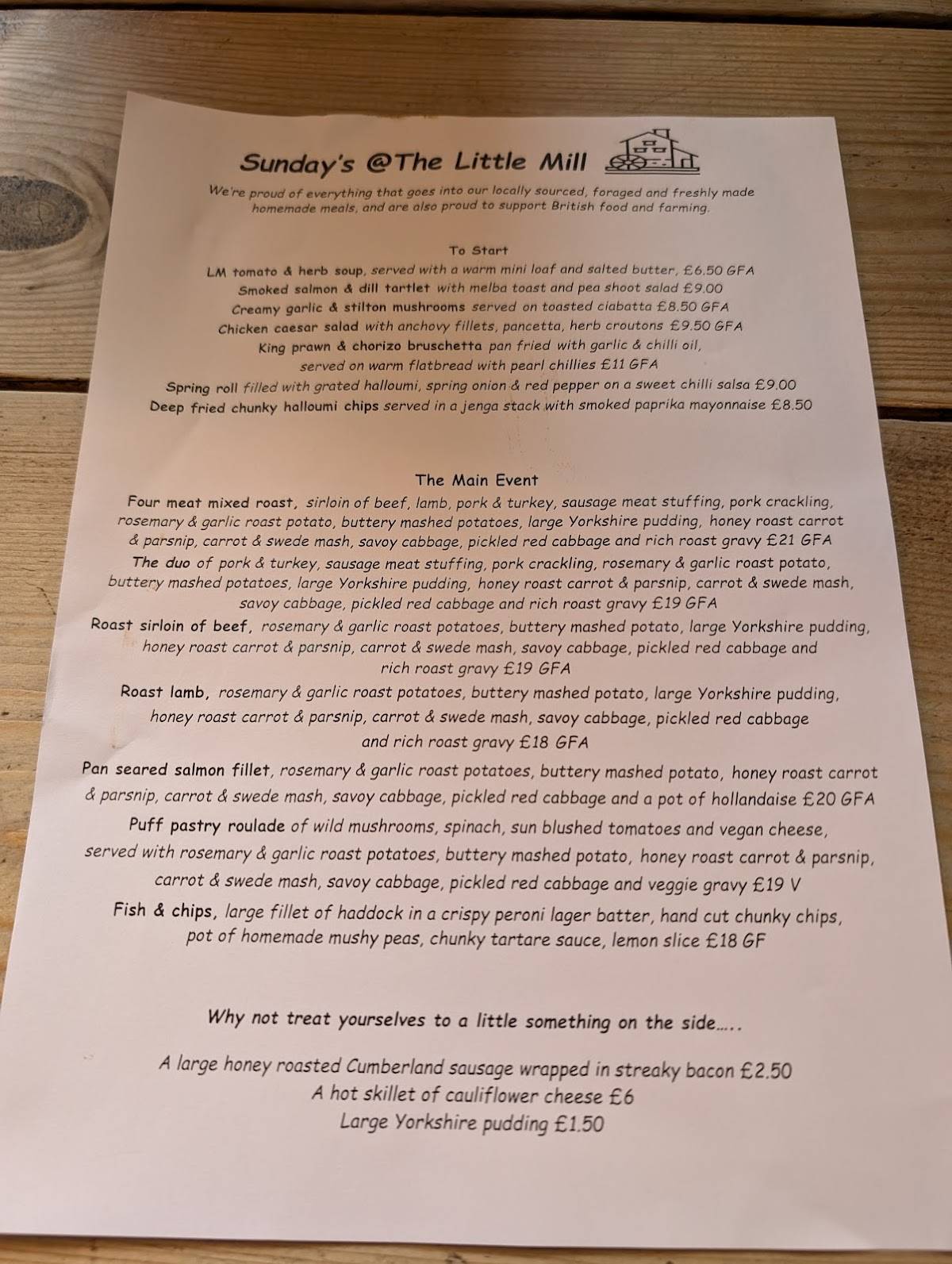 Menu at The Little Mill @ Rowarth pub & bar, Birch Vale