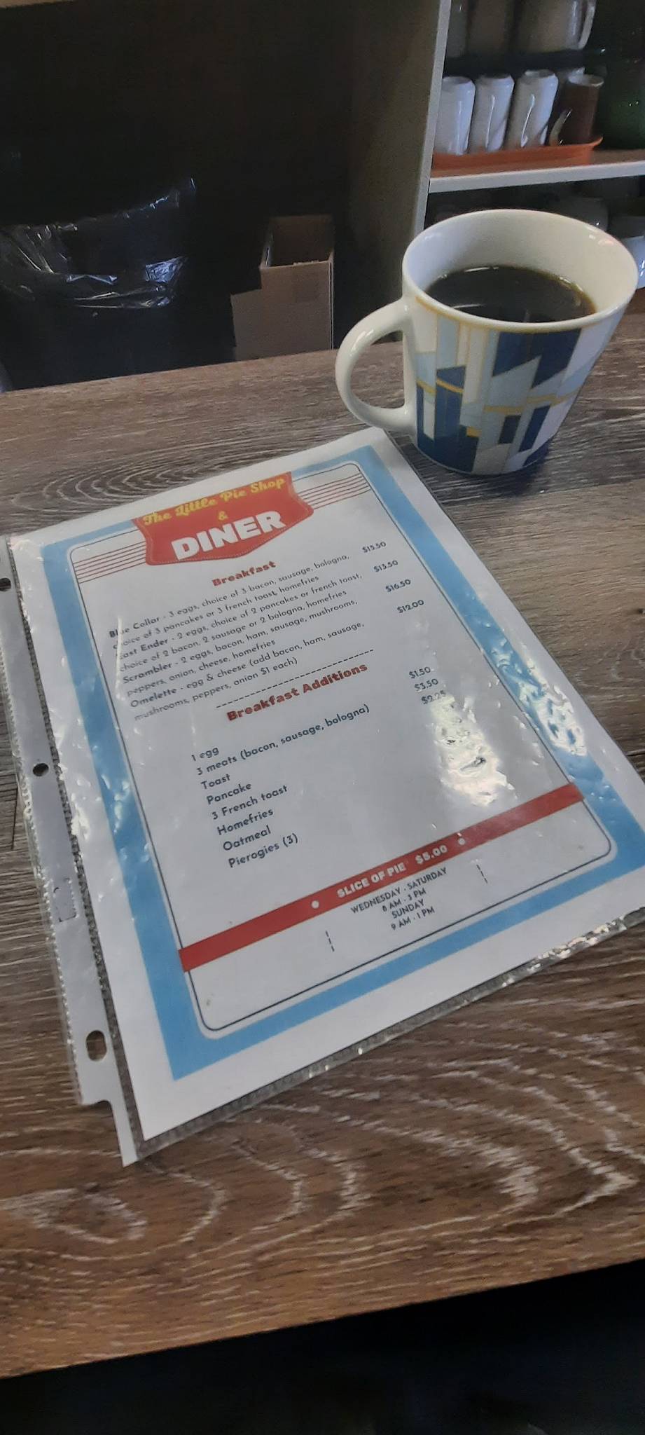 Menu at The Little Pie Shop and Diner, Thunder Bay