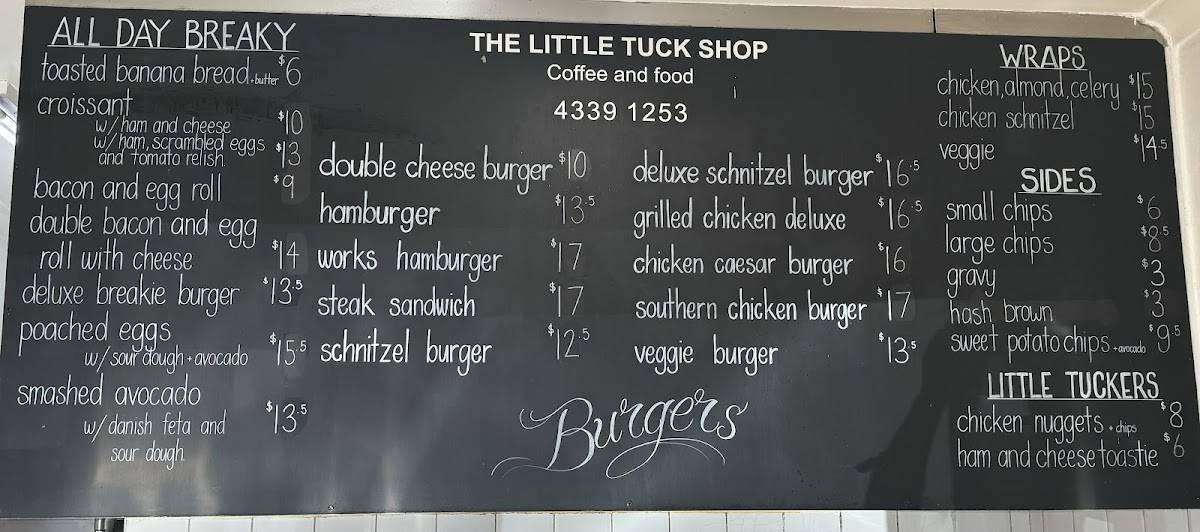 Menu at The Little Tuck Shop Wamberal cafe, Wamberal