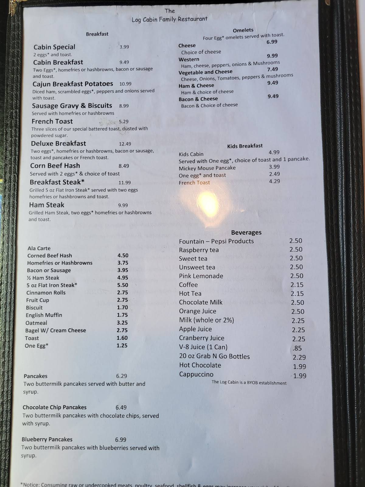 Menu at The Log Cabin BBQ, Seneca