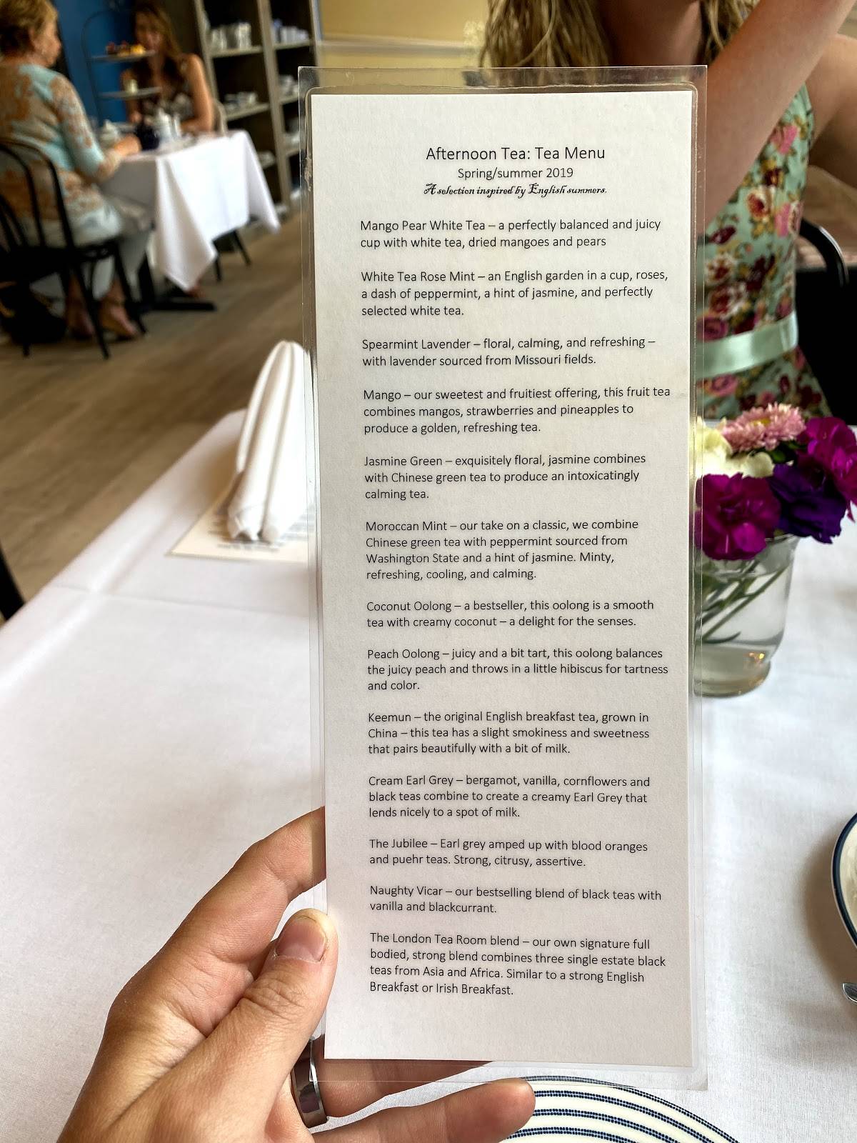 Menu at The London Tea Room restaurant, St. Louis, Locust St