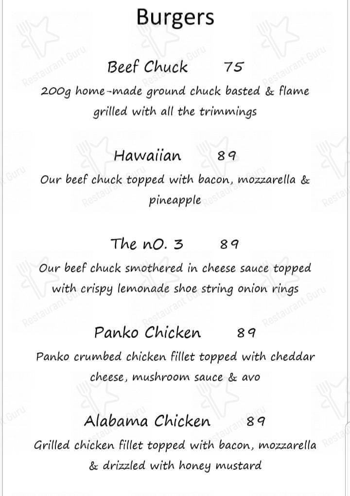 Menu at The Lookout restaurant, Durban