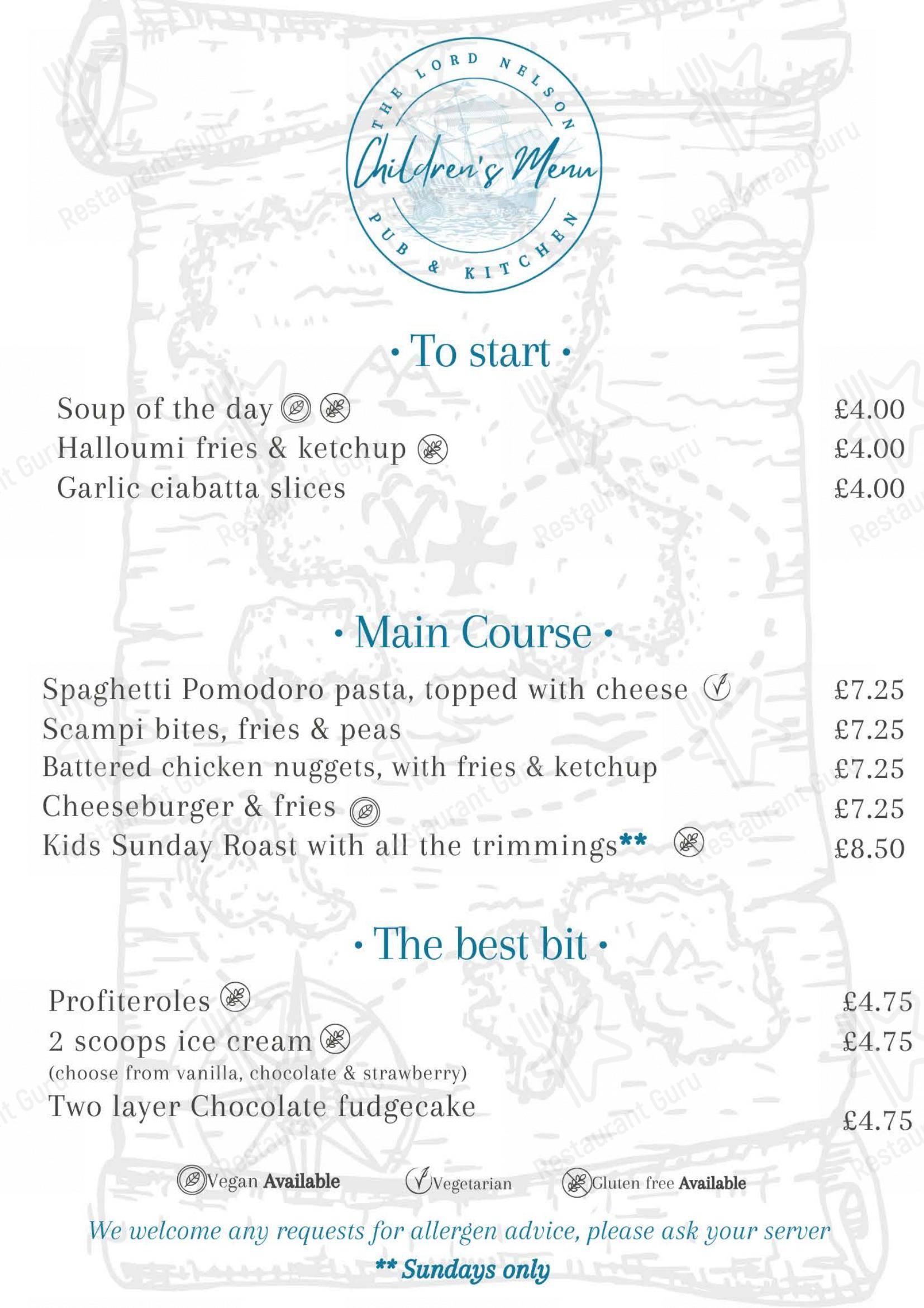 Menu at The Lord Nelson Pub & Kitchen, Exeter