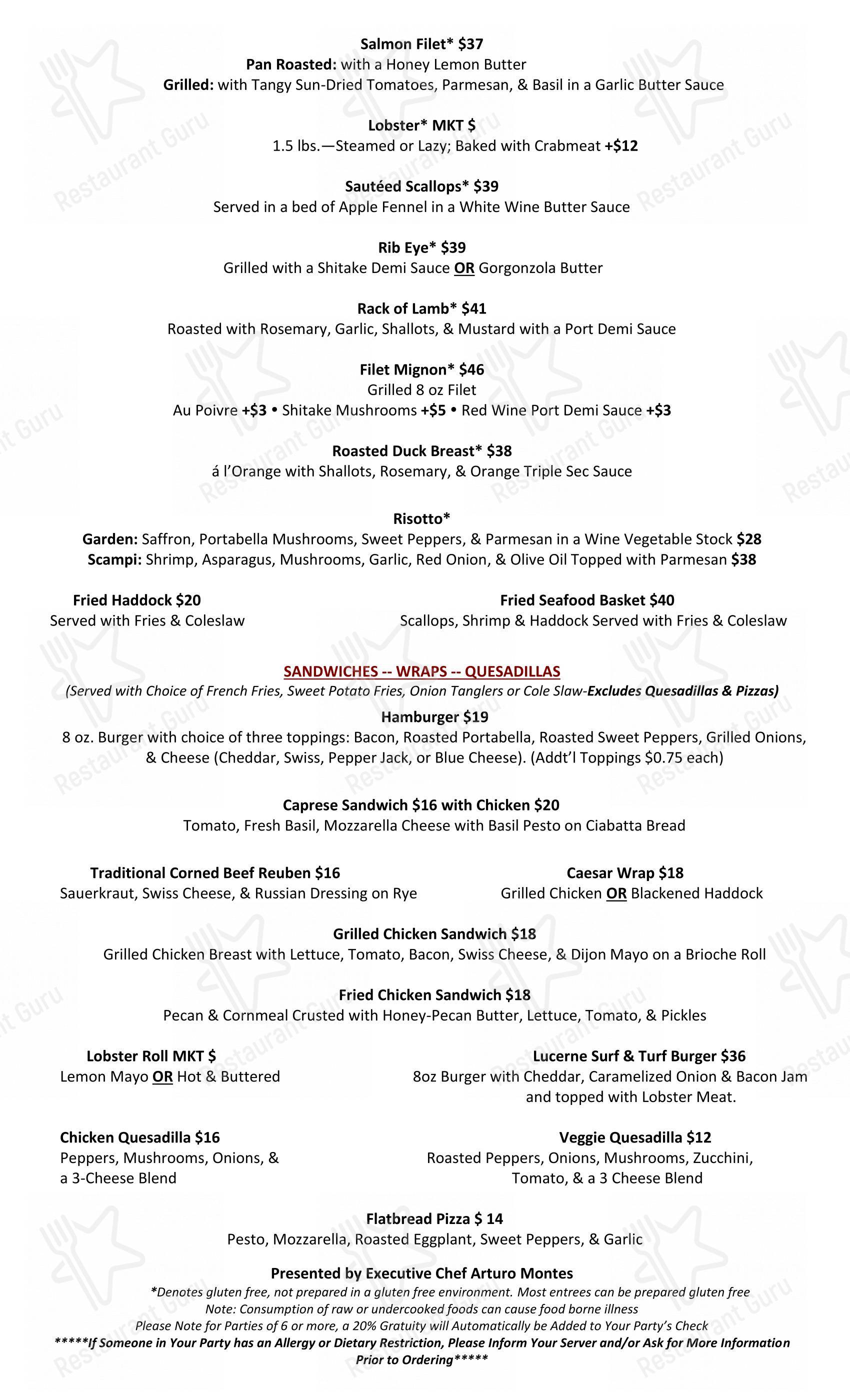 Menu at The Lucerne Inn pub & bar, Dedham