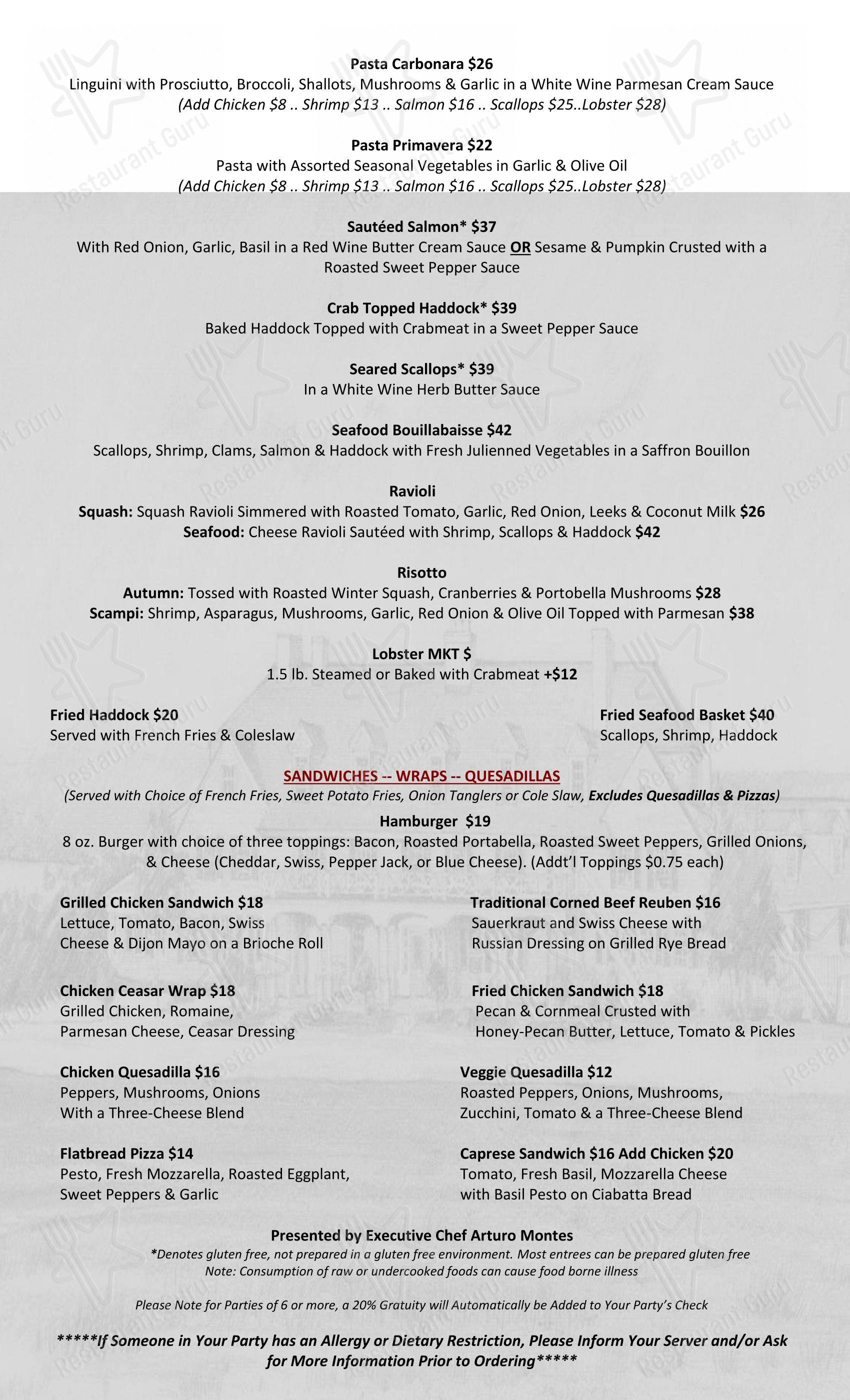 Menu at The Lucerne Inn pub & bar, Dedham