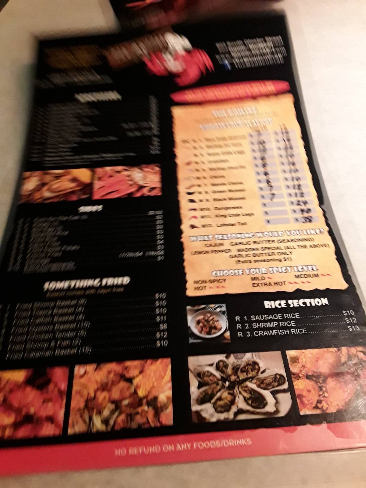 Menu at The Madden Crab restaurant, Tupelo