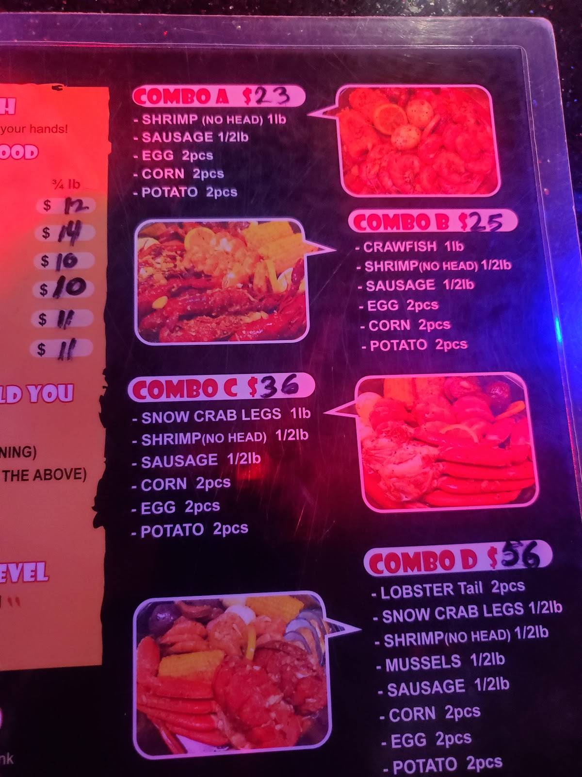Menu at The Madden Crab restaurant, Tupelo