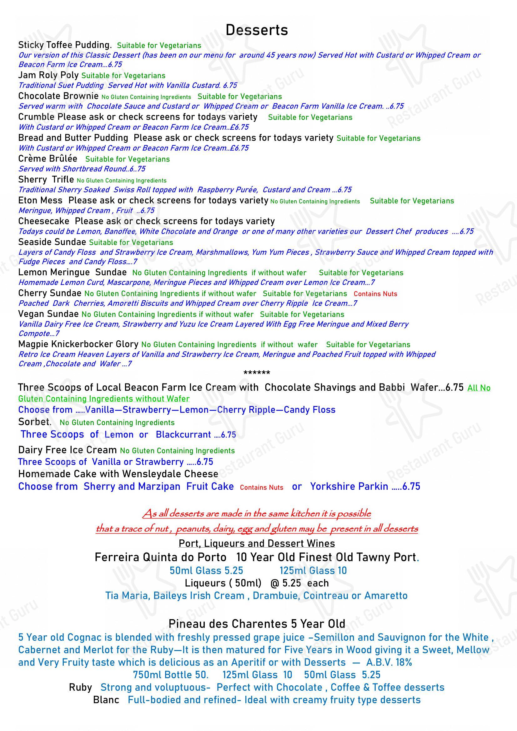 Menu at The Magpie Café restaurant, Whitby