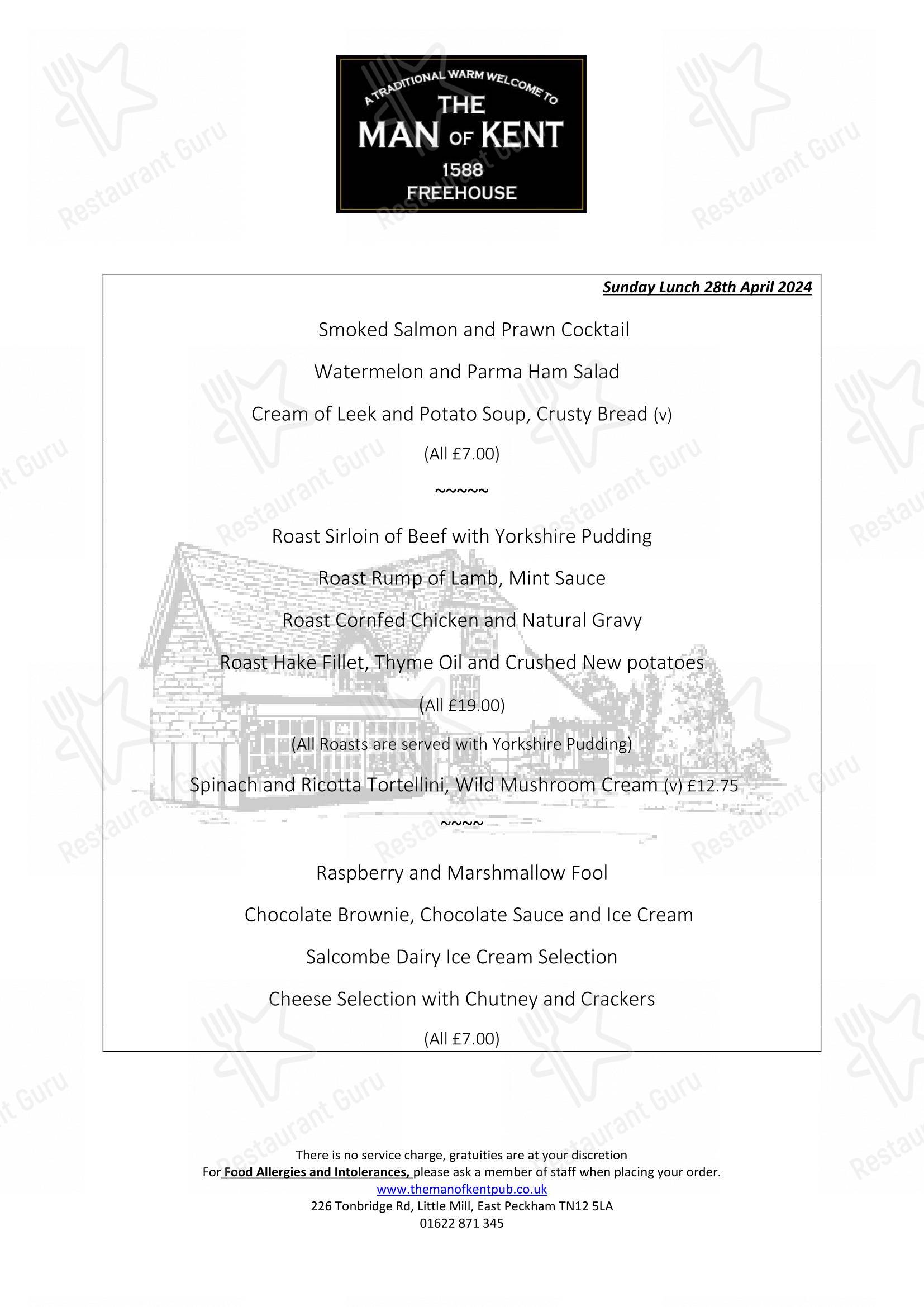 Menu at The Man of Kent pub & bar, Horsmonden, 226 Tonbridge Rd