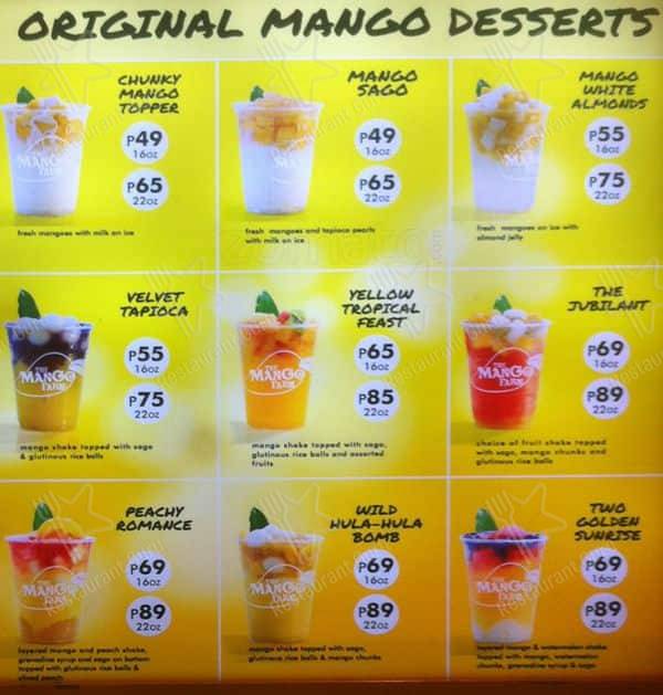 Menu at Mango Ong desserts, Quezon City, The Annex