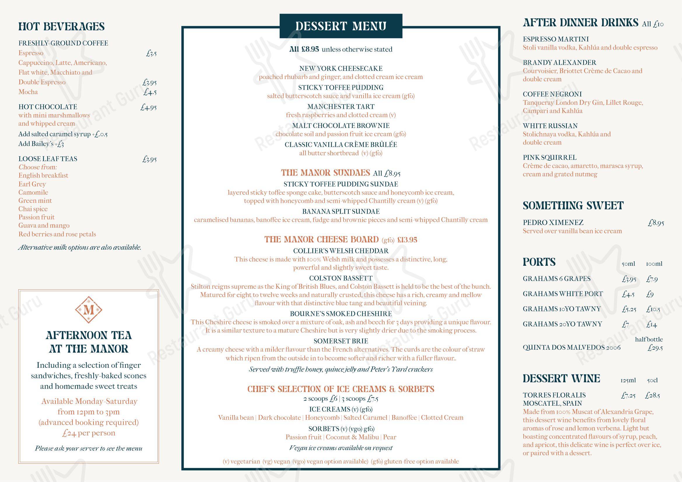 Menu at The Manor restaurant, Greasby
