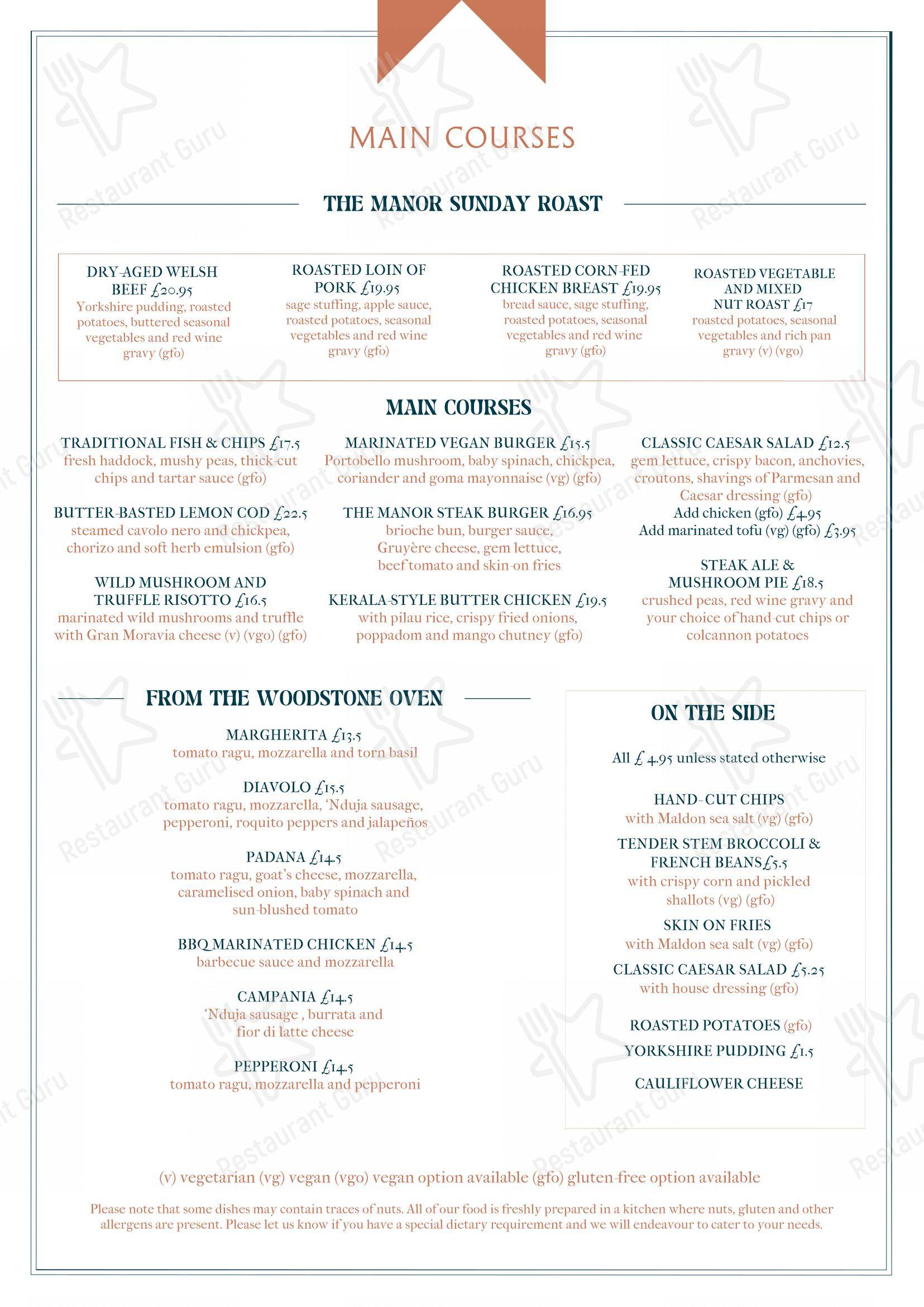 Menu at The Manor restaurant, Greasby