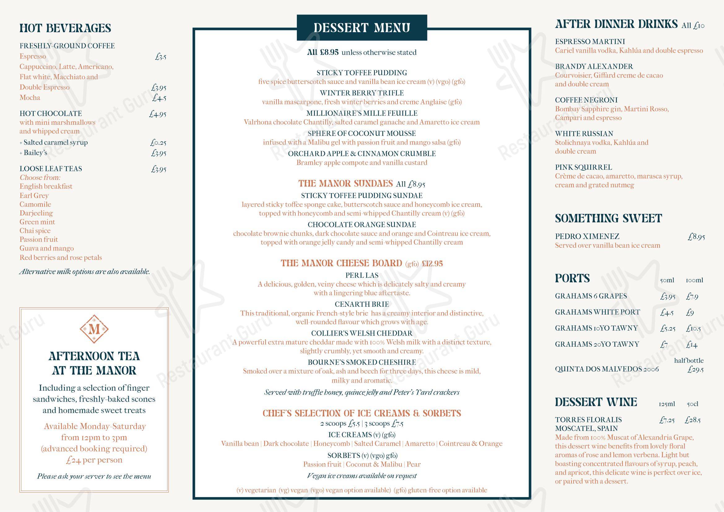 Menu at The Manor restaurant, Greasby