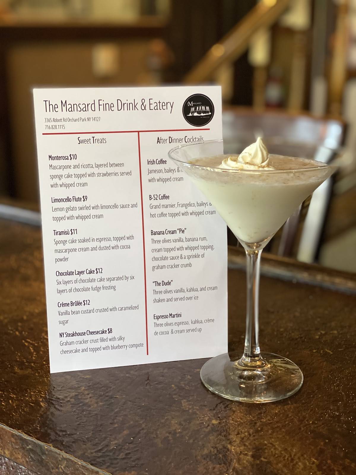 Menu at The Mansard restaurant, Orchard Park
