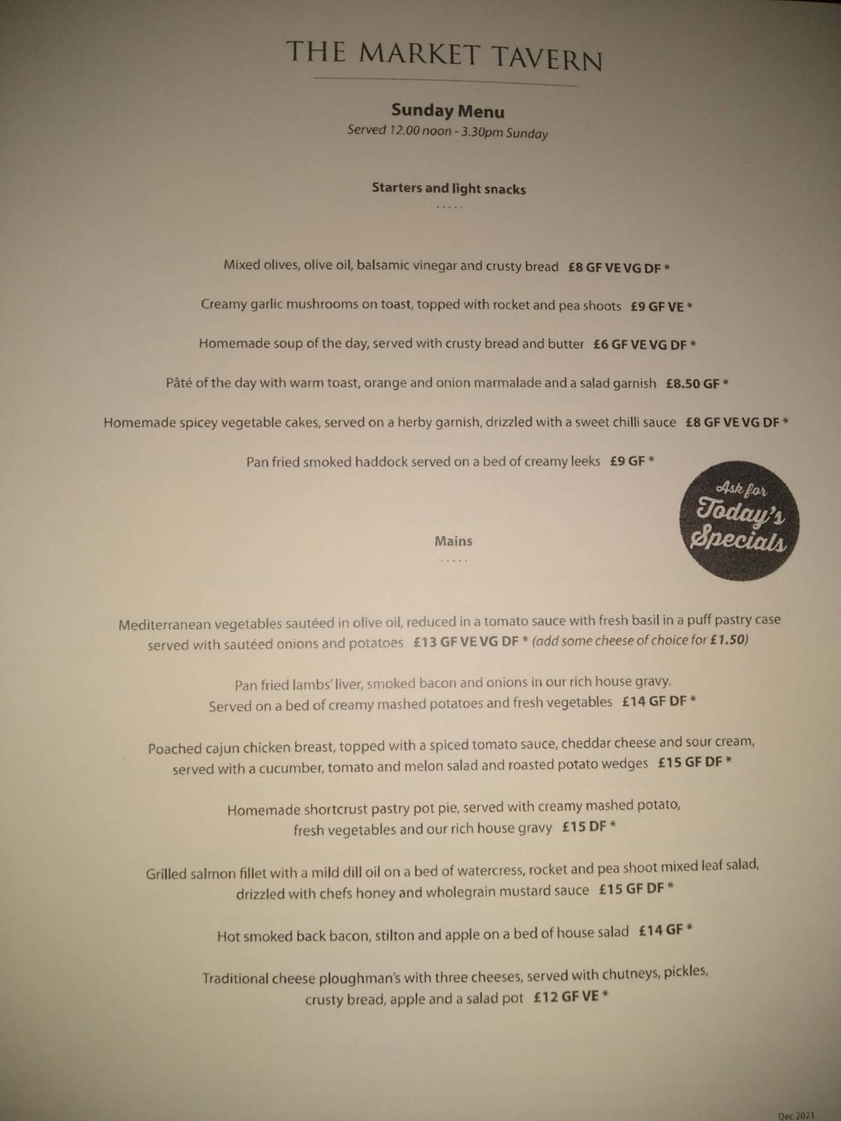 Menu at The Market Tavern pub & bar, Melksham