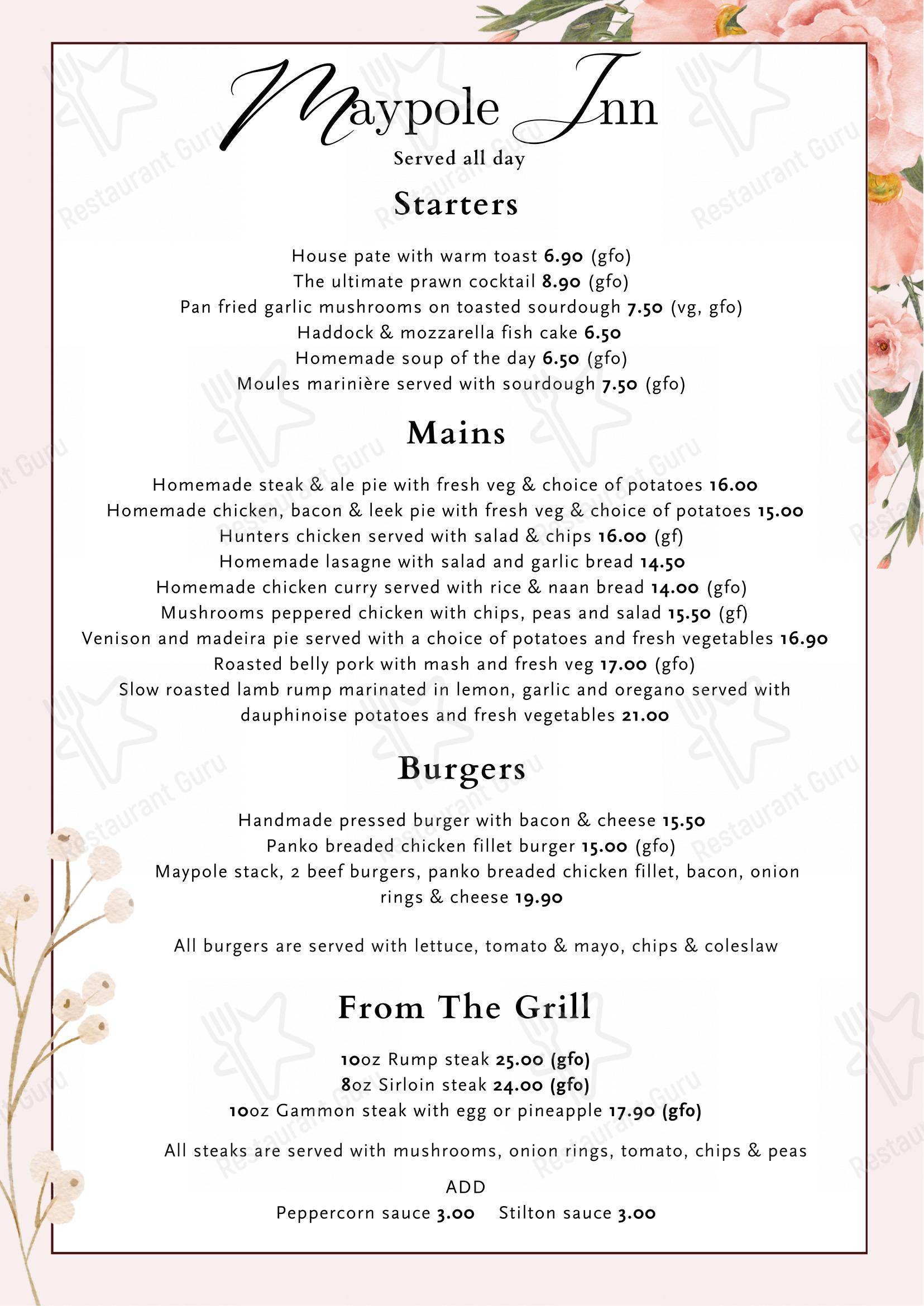 Menu at The Maypole Inn pub & bar, Taunton, Thurloxton