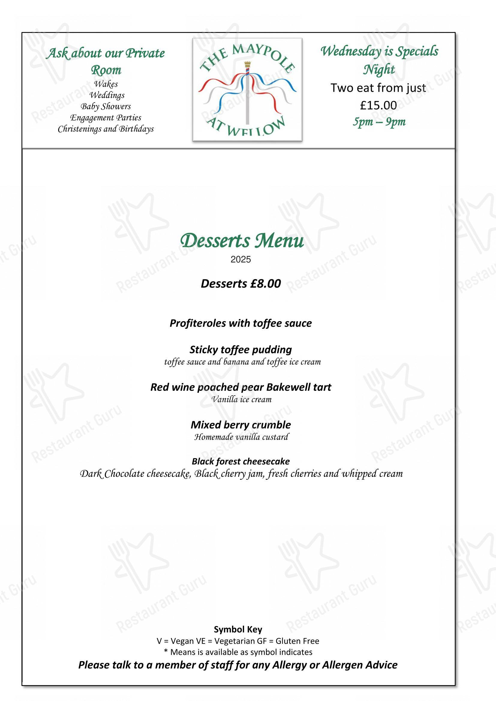 Menu at The Maypole pub & bar, Wellow