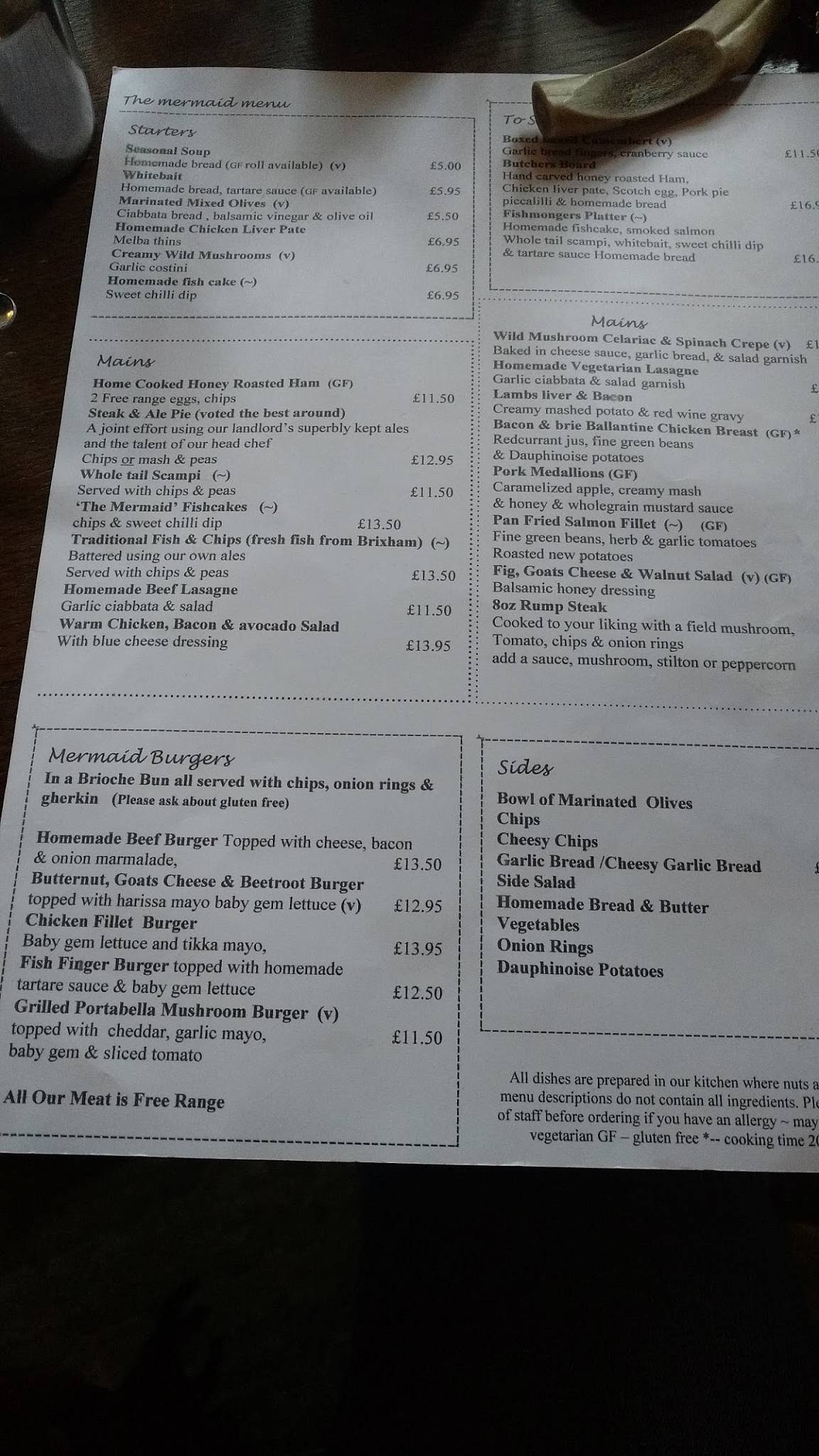Menu at The Mermaid Inn pub & bar, Burford