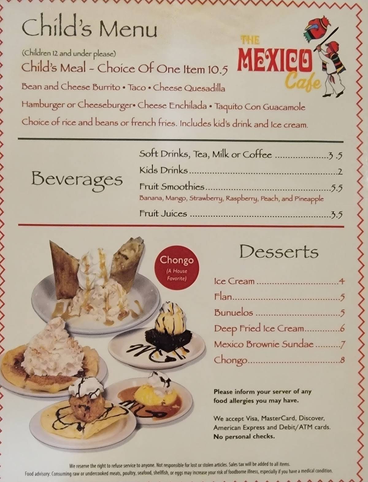 Menu at The Mexico Cafe, San Bernardino