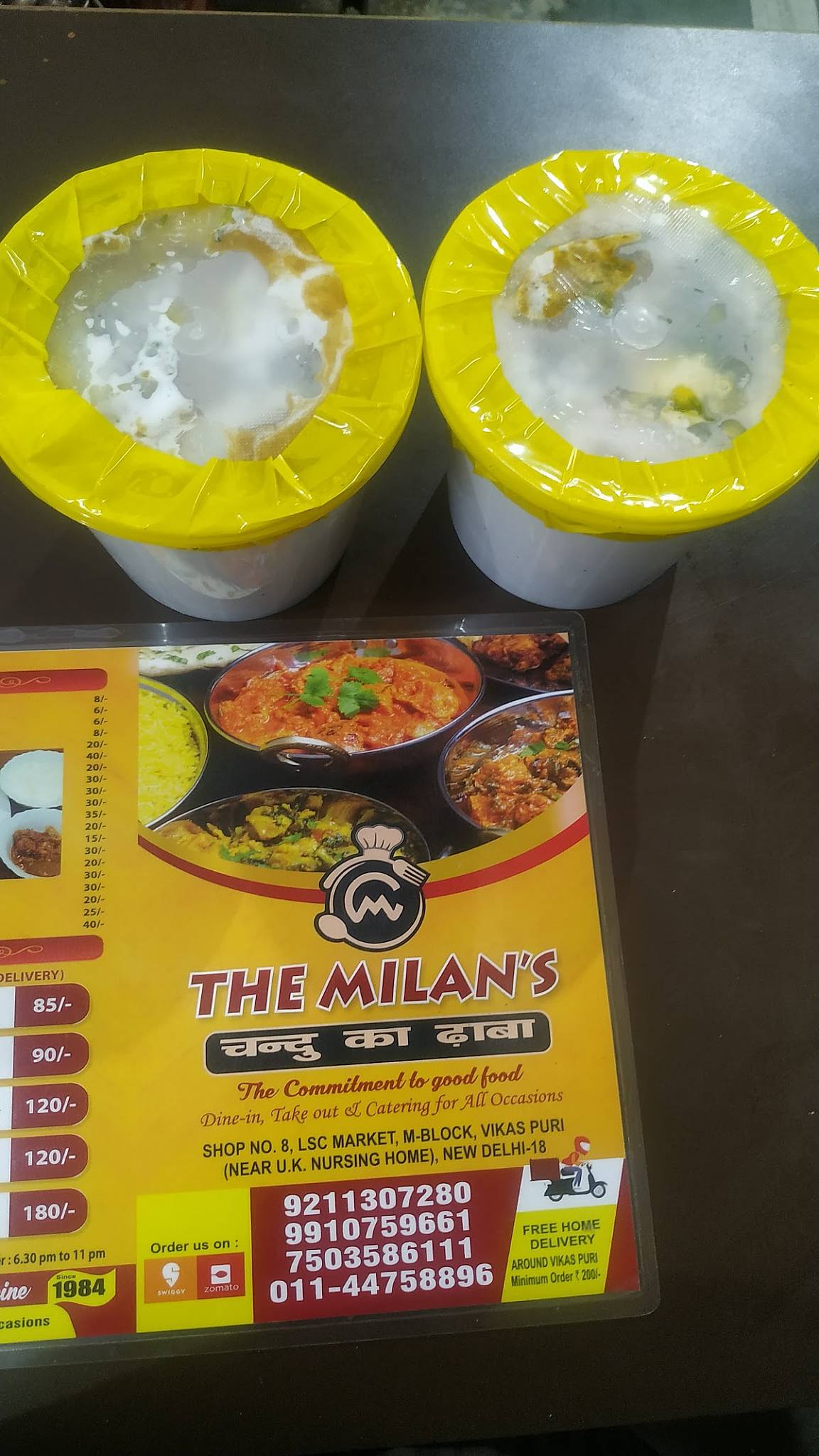 Menu at The Milan's, Delhi