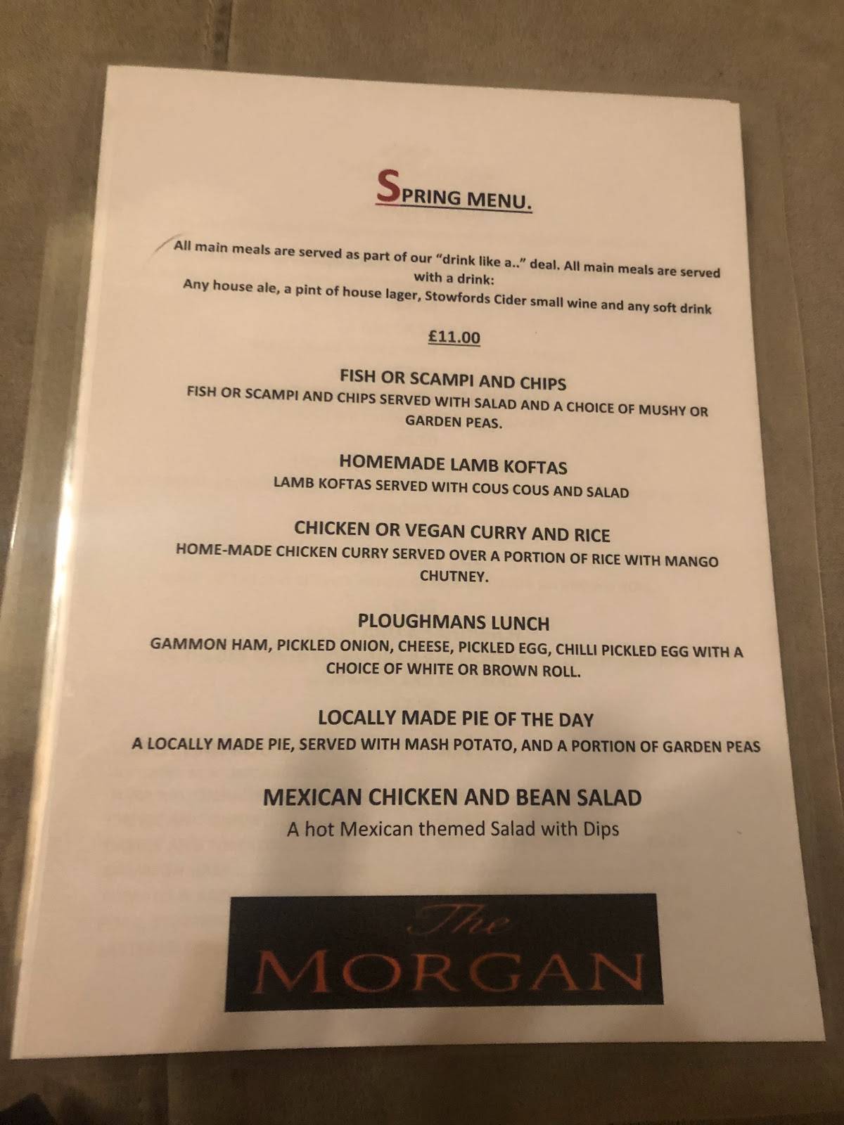 Menu at The Morgan Public House, Malvern, 52 Clarence Rd