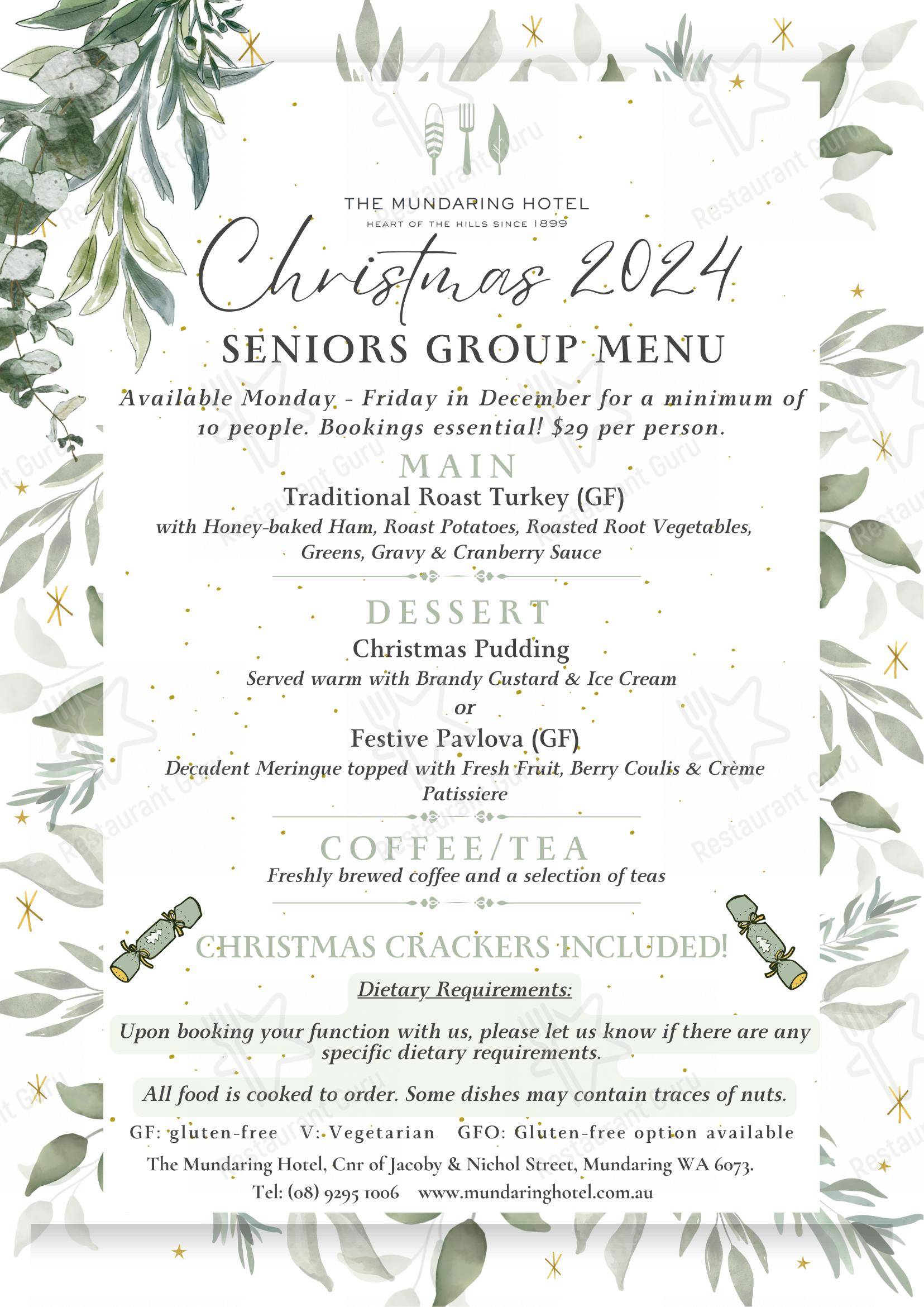 Menu at The Mundaring Hotel pub & bar, Mundaring, Jacoby St