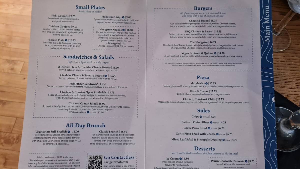 Menu at The Navigator cafe, Bournemouth, Bournemouth Airport