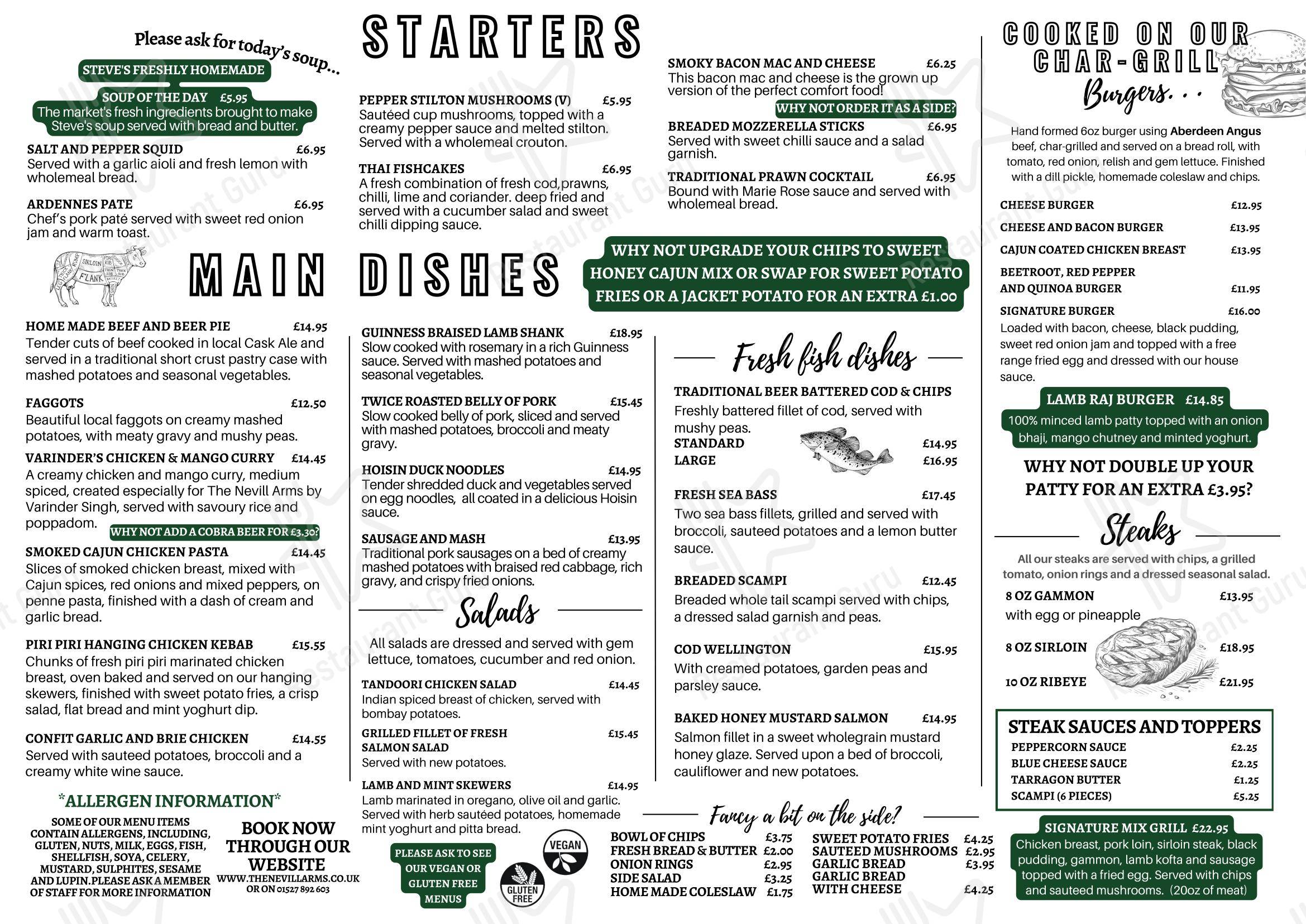 Menu at The Nevill Arms pub & bar, Redditch