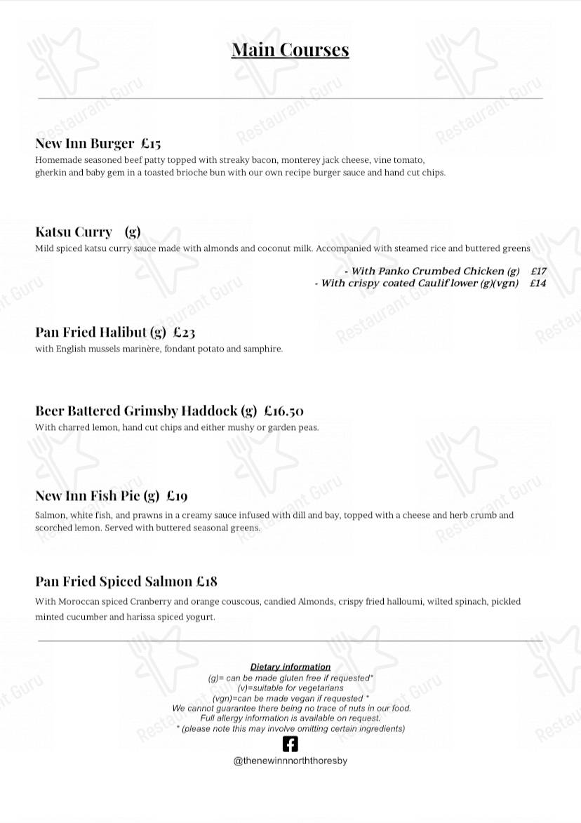 Menu at The New Inn pub & bar, North Thoresby, Station Rd