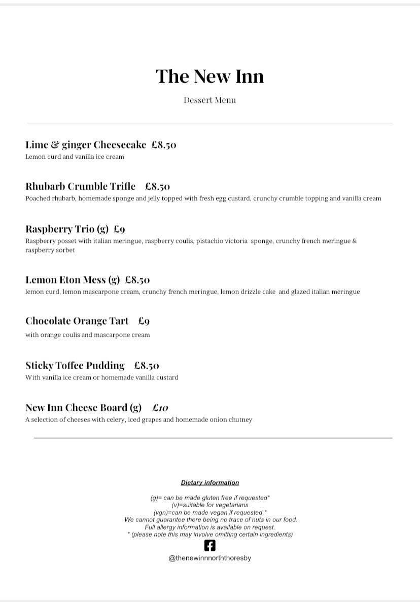 Menu at The New Inn pub & bar, North Thoresby, Station Rd