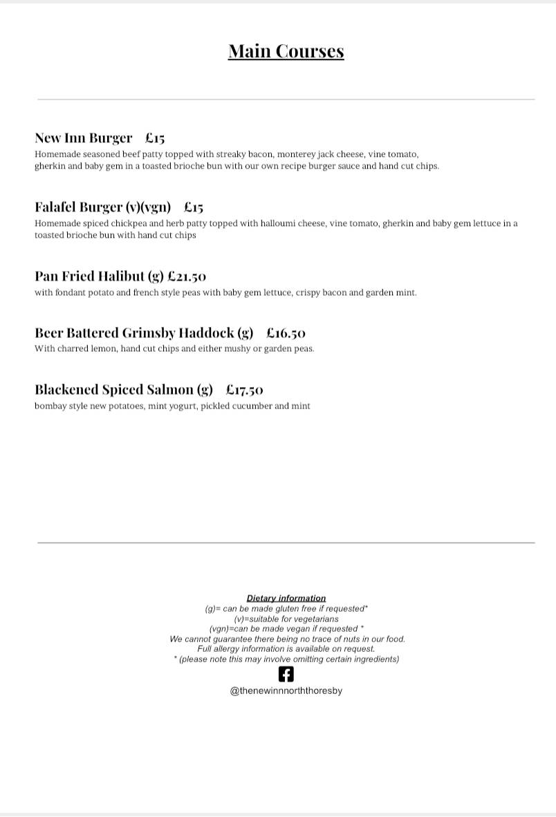 Menu at The New Inn pub & bar, North Thoresby, Station Rd